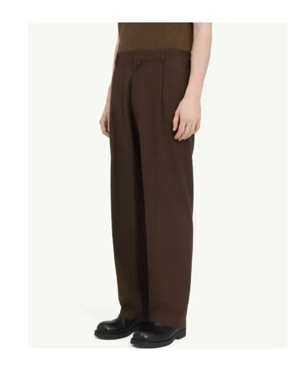 MAISON MARGIELA Wide Leg Wool Shirting Trousers With Numeric Embroidery