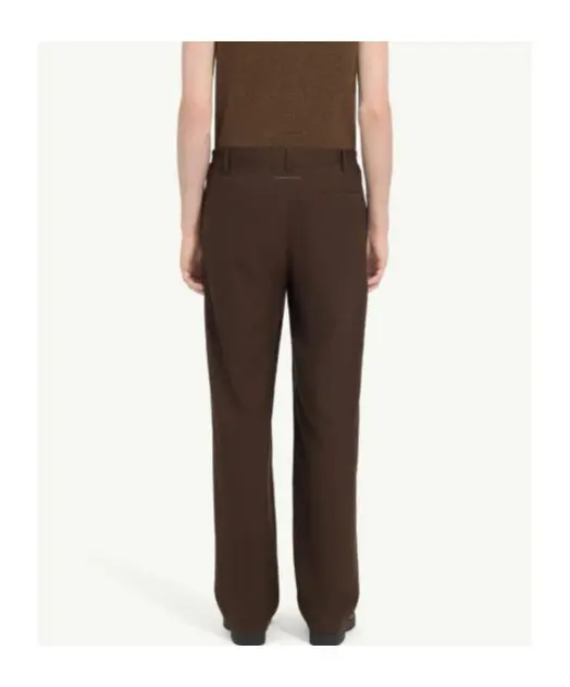 MAISON MARGIELA Wide Leg Wool Shirting Trousers With Numeric Embroidery