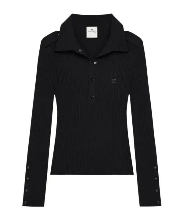 COURREGES Rib-knit Logo Detail Polo Shirt - Black