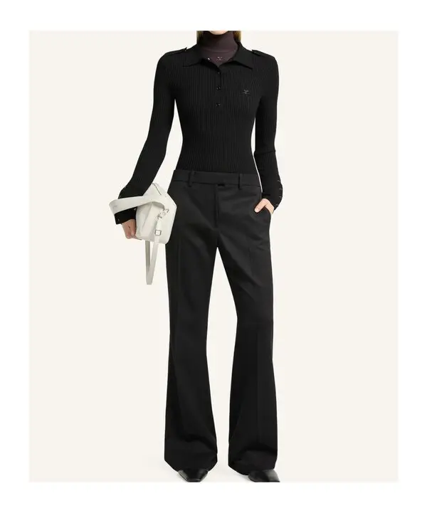 COURREGES Courrèges Ribbed Knit Polo Top With Buttoned Cuffs - Black