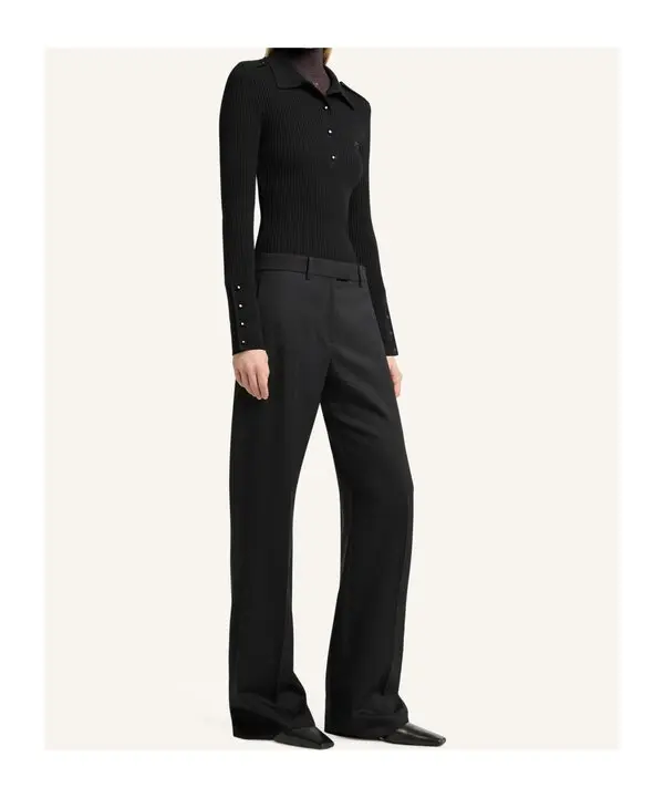 COURREGES Courrèges Ribbed Knit Polo Top With Buttoned Cuffs - Black