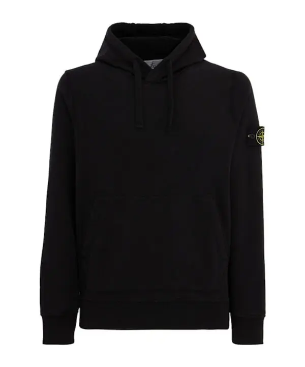 Stone Island Logo Cotton Hoodie - Black