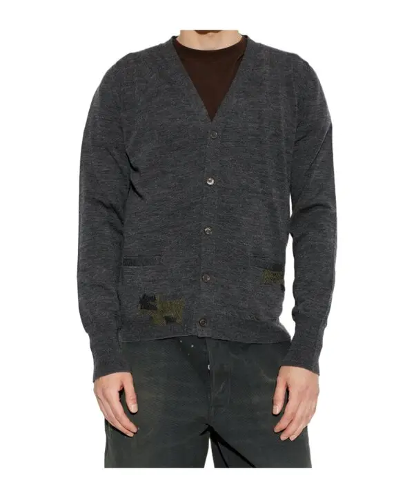 MAISON MARGIELA Wool Cardigan With Pockets And Geometric Appliqués