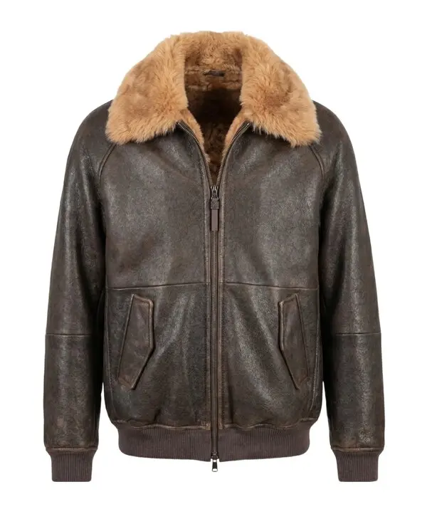 Brunello Cucinelli Shearling Collar Zip-up Jacket - Black