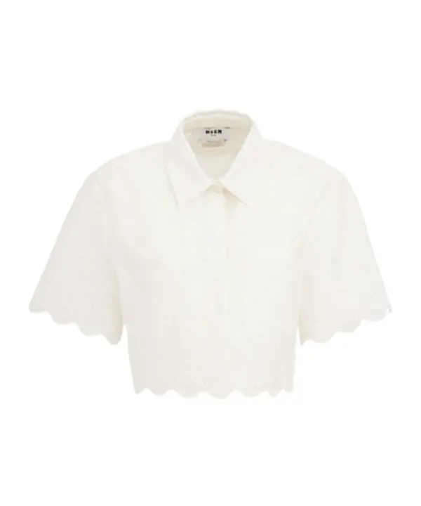 MSGM Cropped Eyelet Lace Shirt - White