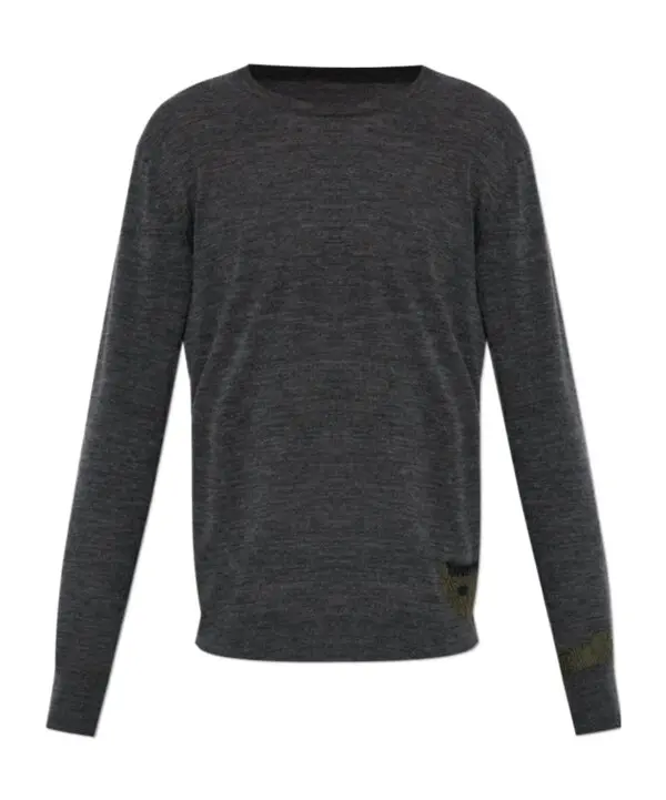 MAISON MARGIELA Crew Neck Wool Sweater With Geometric Appliqués - Grey
