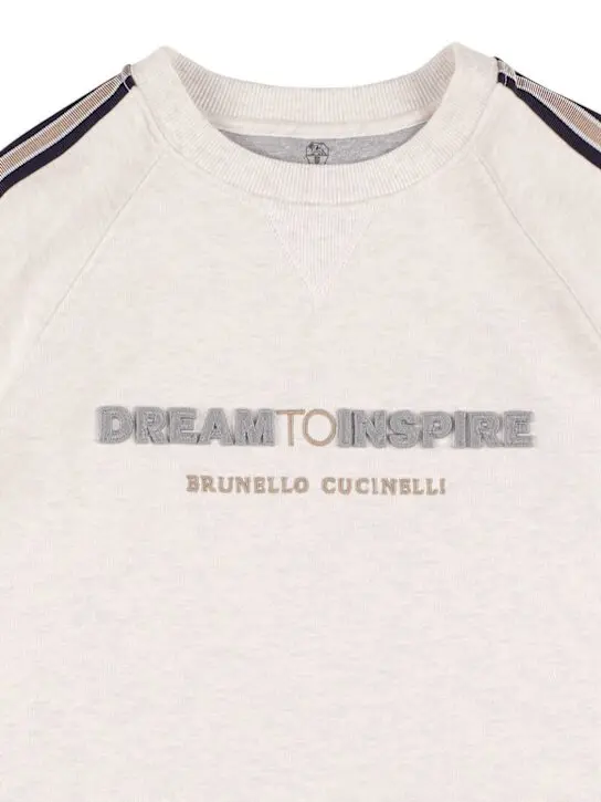 Brunello Cucinelli Cotton Sweatshirt With Striped Sleeves