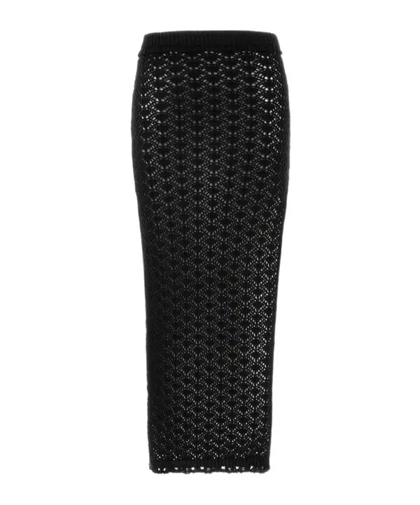 Blumarine Crochet-knit Fitted Midi Skirt - Black