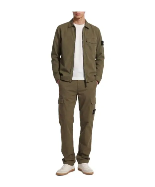 Stone Island Cotton Zip-up Shirt Jacket With Logo Patch