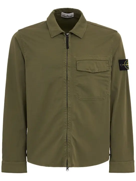 Stone Island Cotton Zip-up Shirt Jacket With Logo Patch