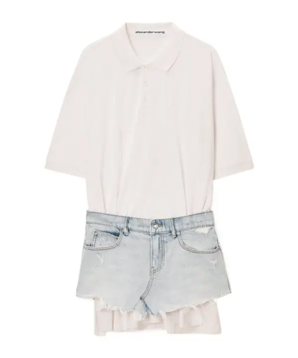 Alexander Wang Layered Effect Denim Polo Dress - White