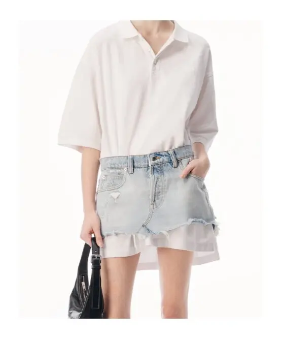 Alexander Wang Layered Effect Denim Polo Dress - White
