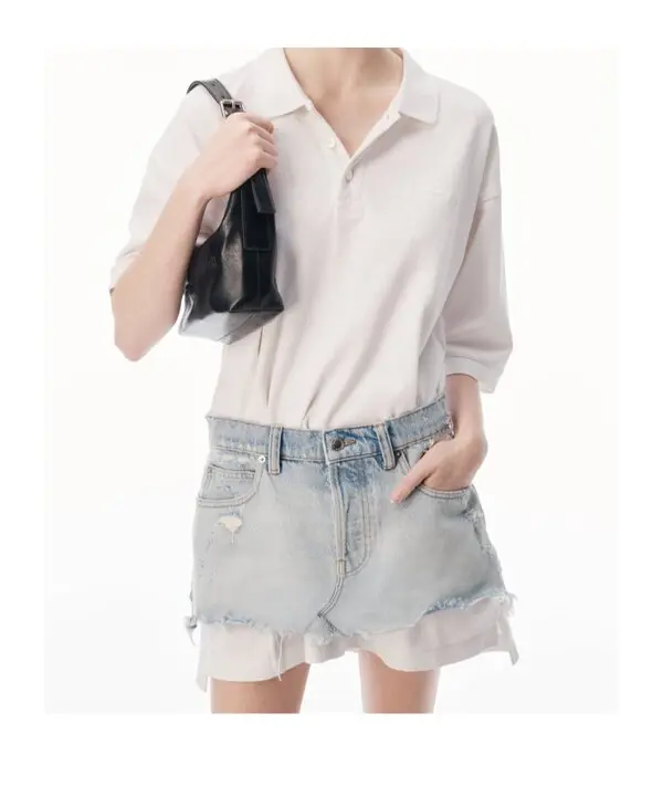 Alexander Wang Layered Effect Denim Polo Dress - White