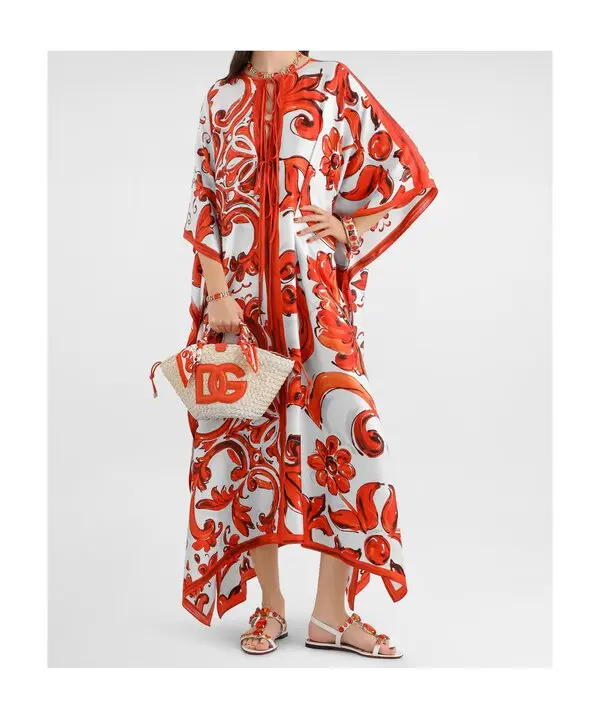 Dolce & Gabbana Majolica-printed Kaftan Dress - Red