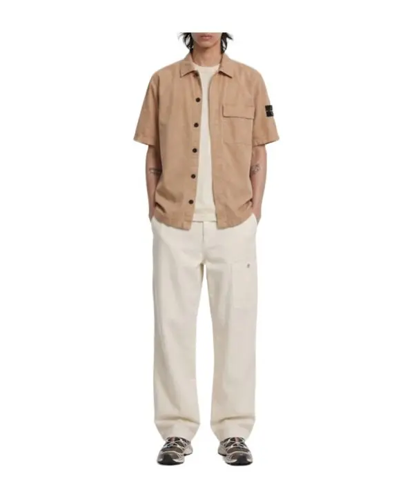 Stone Island Logo Cotton Short Sleeved Shirt - Nude