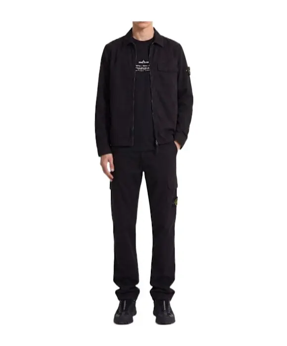 Stone Island Cotton Zip-up Shirt Jacket With Logo Patch