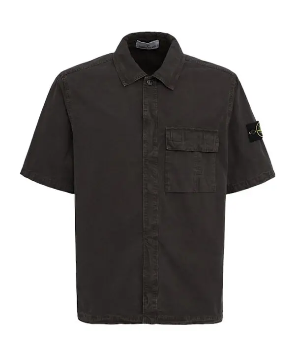 Stone Island Logo Cotton Short Sleeved Shirt - Black