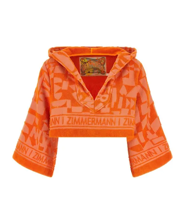 Zimmermann Printed Hooded Top With V-neck And Wide Sleeves - Orange