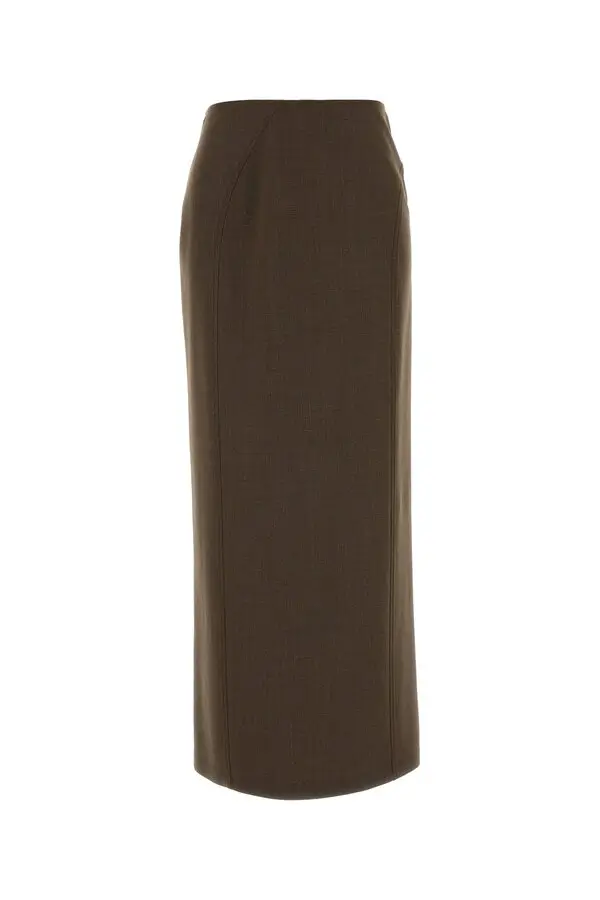 JIL SANDER Stretch Wool Blend Skirt - Brown