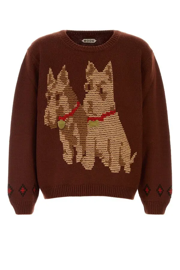 BODE Wool Oversize Scottie Sweater - Brown
