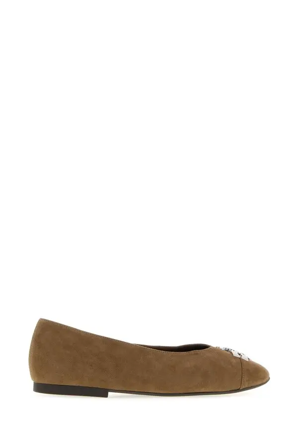 Tory Burch Cappuccino Suede Ballerinas - Light Brown