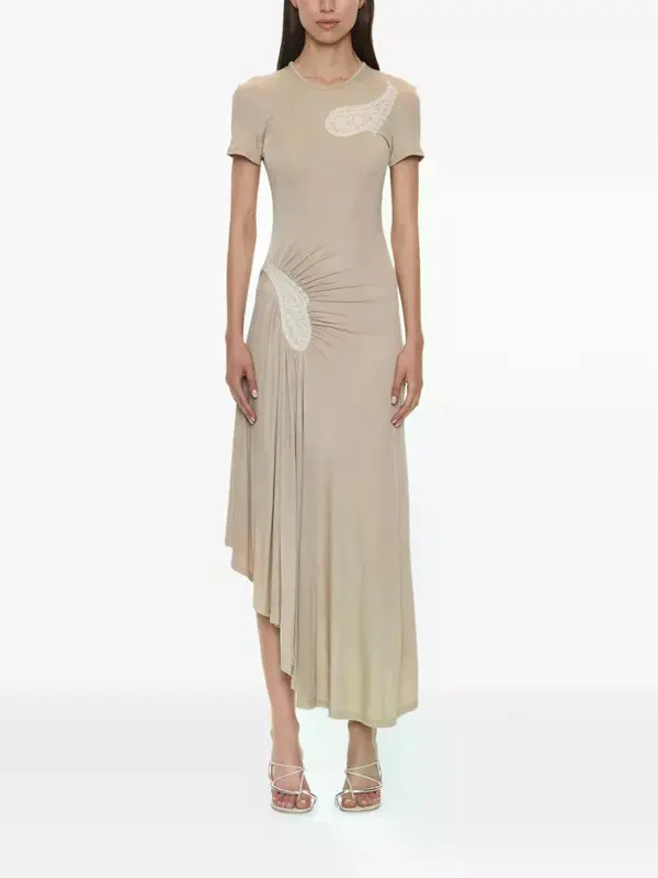 Christopher Esber Paisley Lace-insert Ribbed Asymmetric Dress - Neutrals