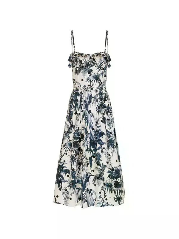 Oscar De La Renta Sleeveless Palm Print Dress - Neutrals
