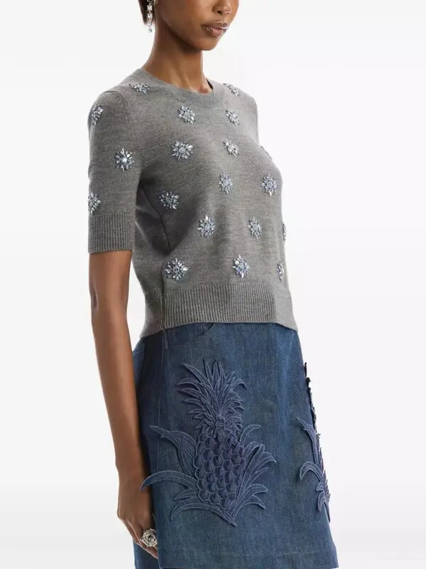 Oscar De La Renta Crystal Embroidered Pullover
