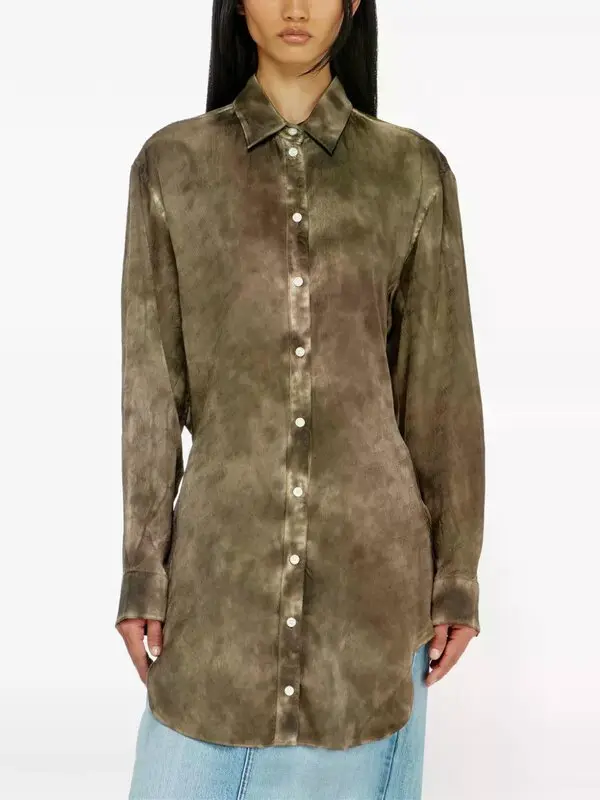 DIESEL® Long Shirt In Logo-jacquard Crinkled Satin - Brown