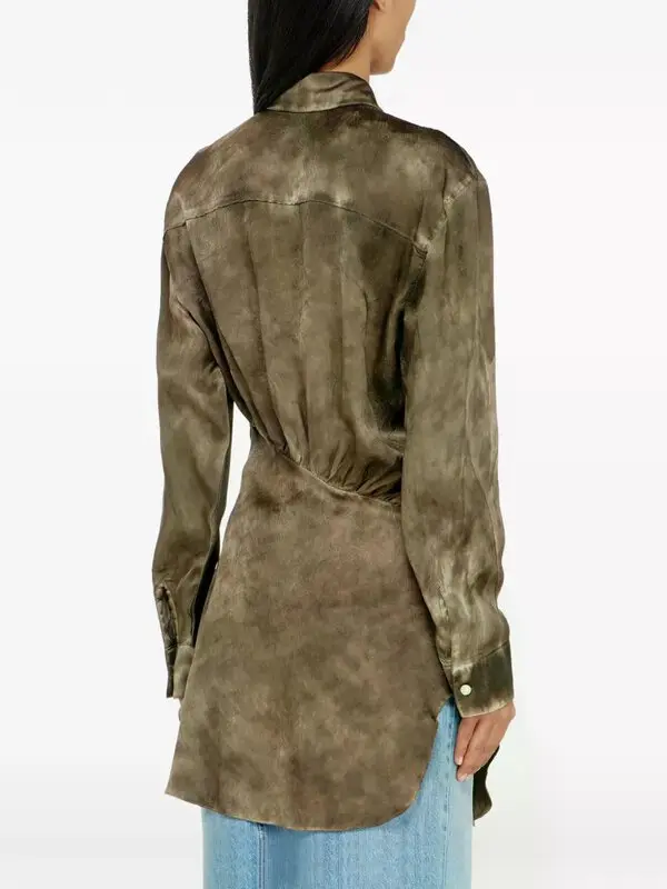 DIESEL® Long Shirt In Logo-jacquard Crinkled Satin - Brown