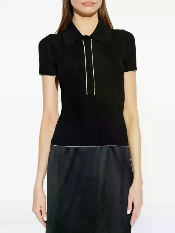 BY MALENE BIRGER Benita Ribbed-knit Polo Shirt - Black