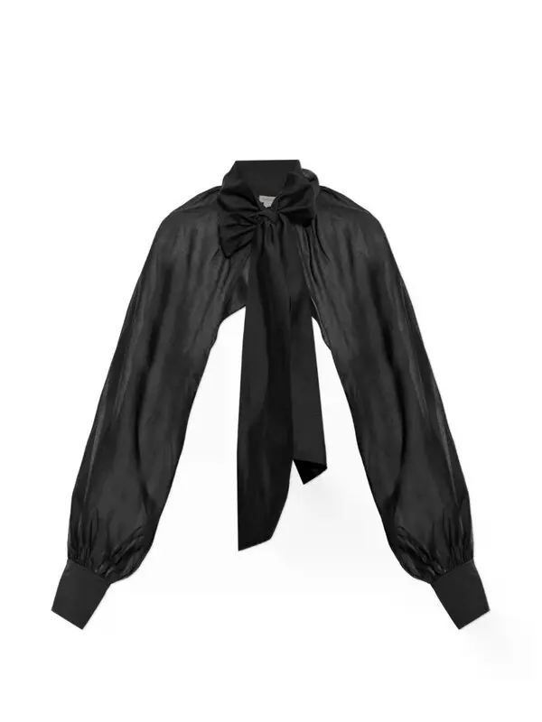 BY MALENE BIRGER Sheer Bow Blouse - Black