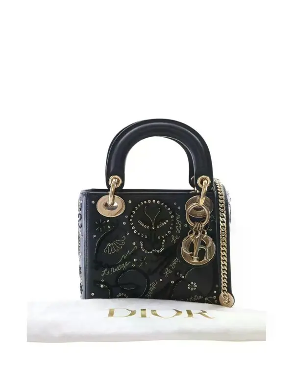 Dior Mini Lambskin Sequin Astrology Lady Satchel - Black