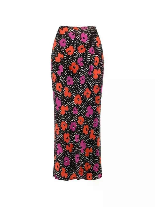 NISSA Floral Polka-dot Midi Skirt - Black