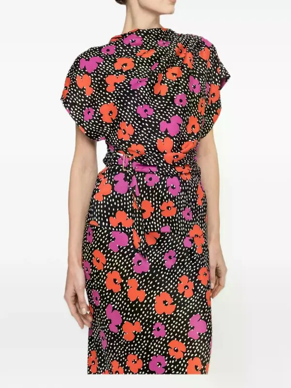 NISSA Floral Polka-dot Midi Skirt - Black