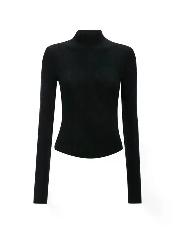 Victoria Beckham Ribbed Knit Mock Neck Sweater - Black