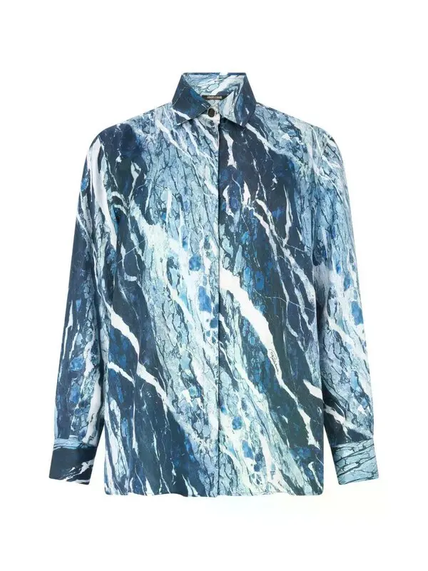 Roberto Cavalli Marble Print Long Sleeve Blouse - Blue