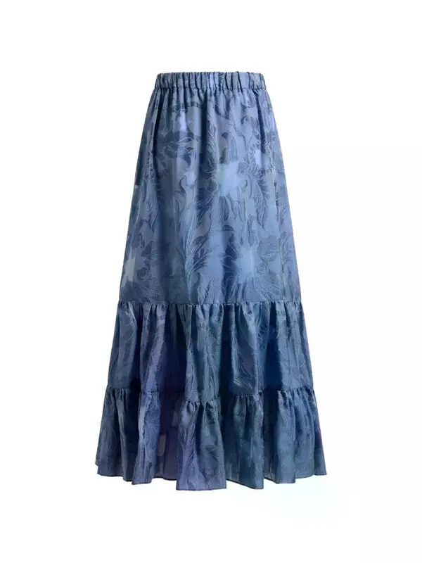 Etro Silk Jacquard Maxi Skirt With Fil Coupé Floral Motif - Blue