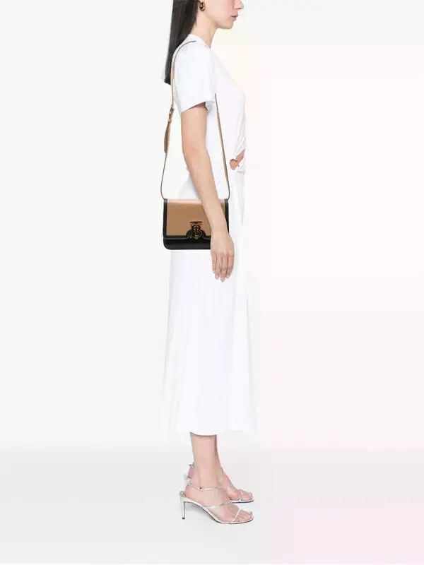 Burberry Small Bicolor Smooth Calfskin Tb Crossbody Bag - Brown