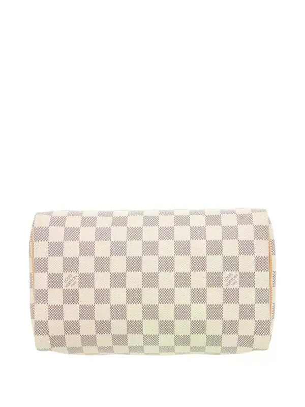 LOUIS VUITTON Damier Azur Speedy 25 Boston Bag - White