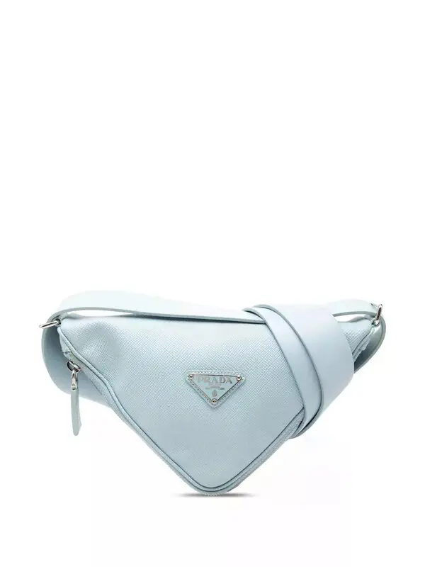 Prada Saffiano Cuir Triangle Convertible Shoulder Bag - Blue