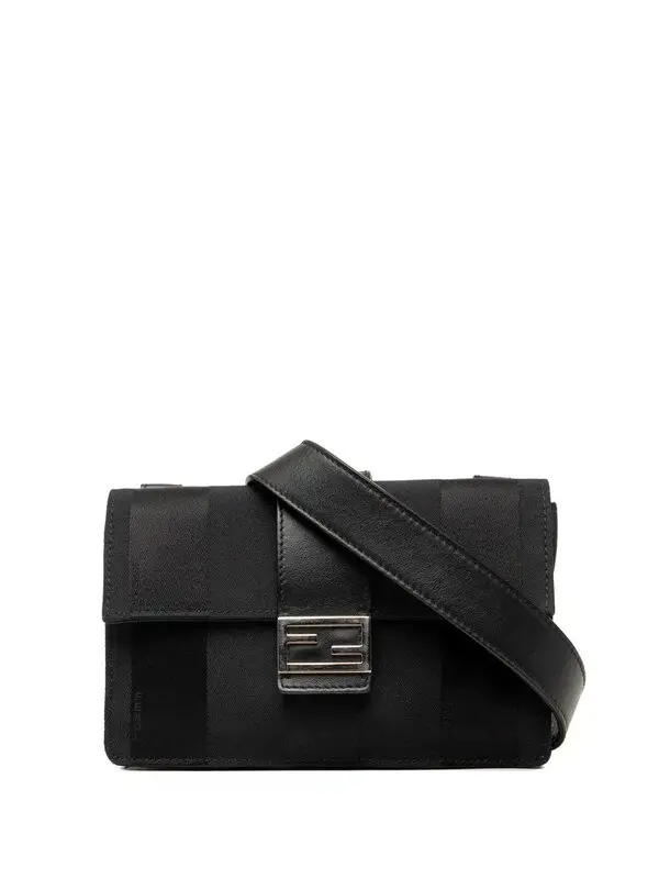 Fendi Pequin Nylon Convertible Baguette Pouch - Black