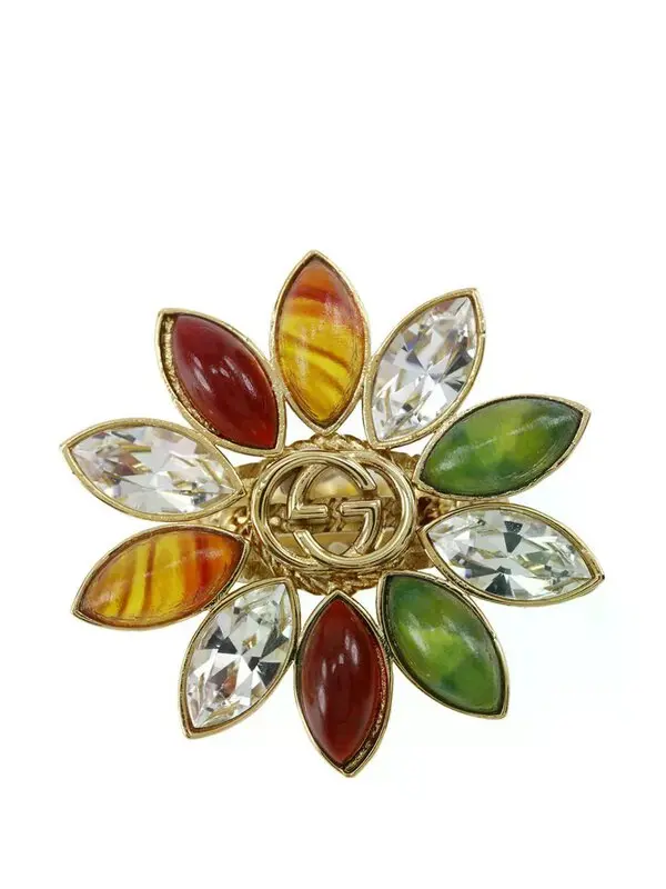 Gucci Plated Strass Interlocking G Flower Ring - Gold