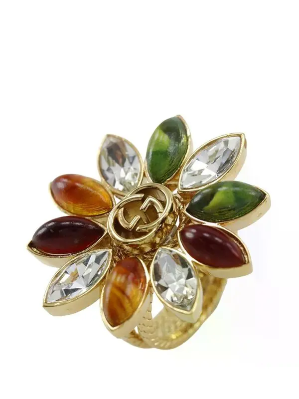 Gucci Plated Strass Interlocking G Flower Ring