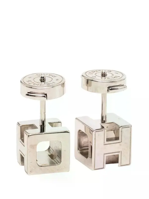Hermès Palladium Plated Enamel Cage 'd H Push Back Earrings