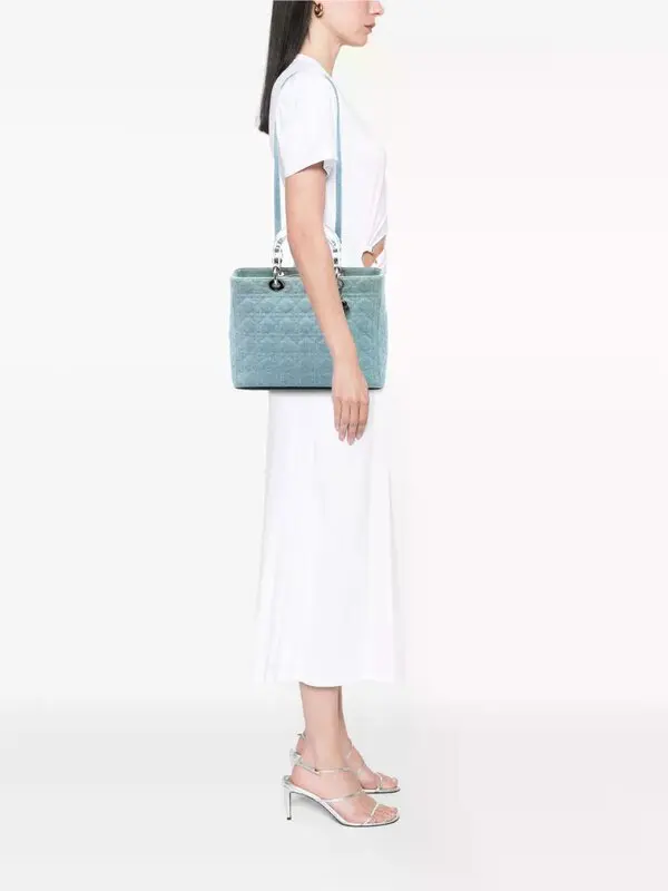Dior Large Denim Cannage Lady Satchel - Blue