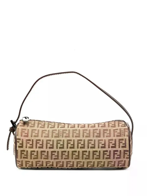 Fendi Zucchino Canvas Barrel Pochette Handbag - Brown