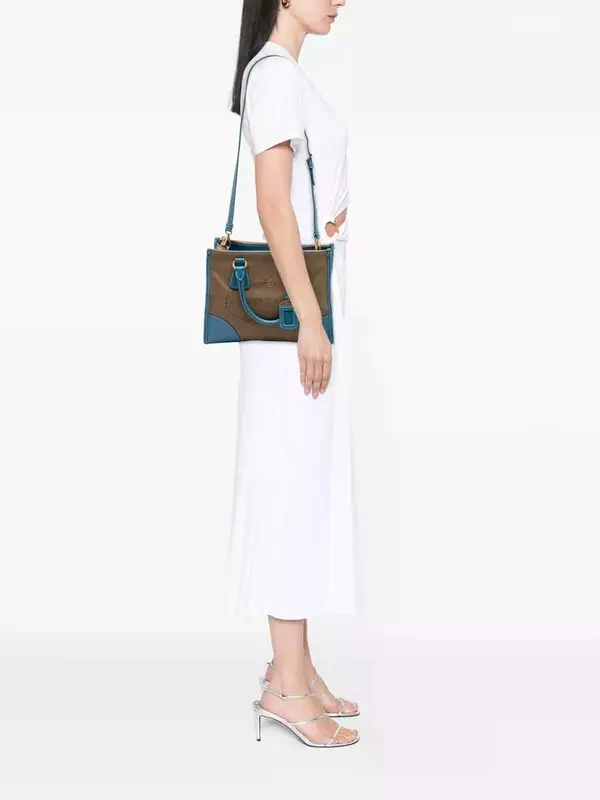 Prada Saffiano Trimmed Canvas Canapa Logo Double Zip Satchel