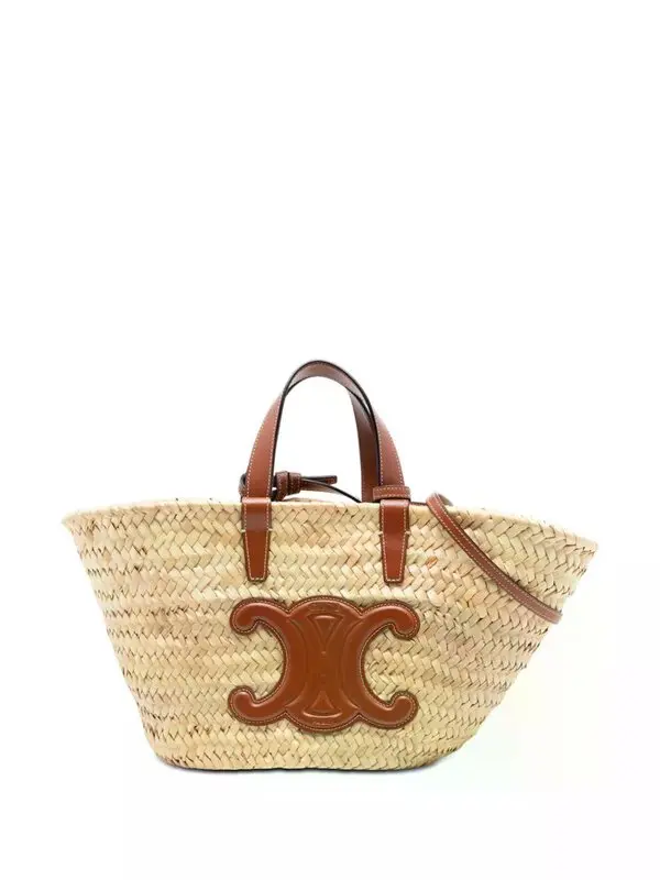 Celine Raffia Cuir Triomphe Classic Panier Tote Satchel - Neutrals