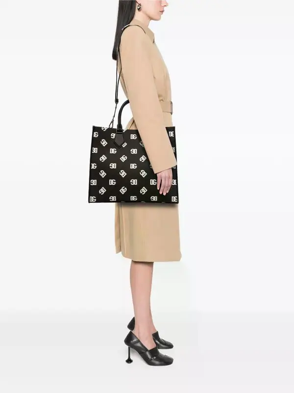Dolce & Gabbana Large Logo Canvas Shopping Tote Satchel - Black